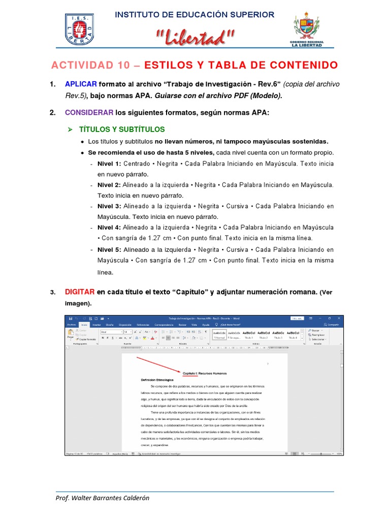 Formato de títulos, subtítulos y tabla de contenido según normas APA ...
