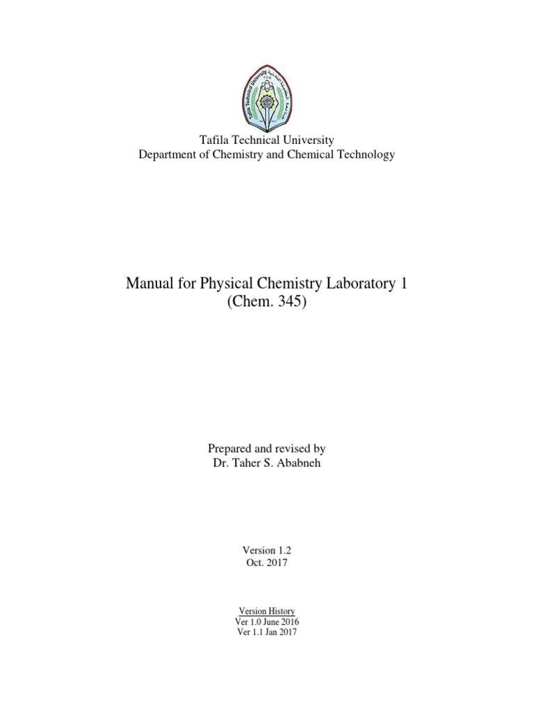 Manual For Physical Chemistry Laboratory 1 Ver 1.2 | PDF