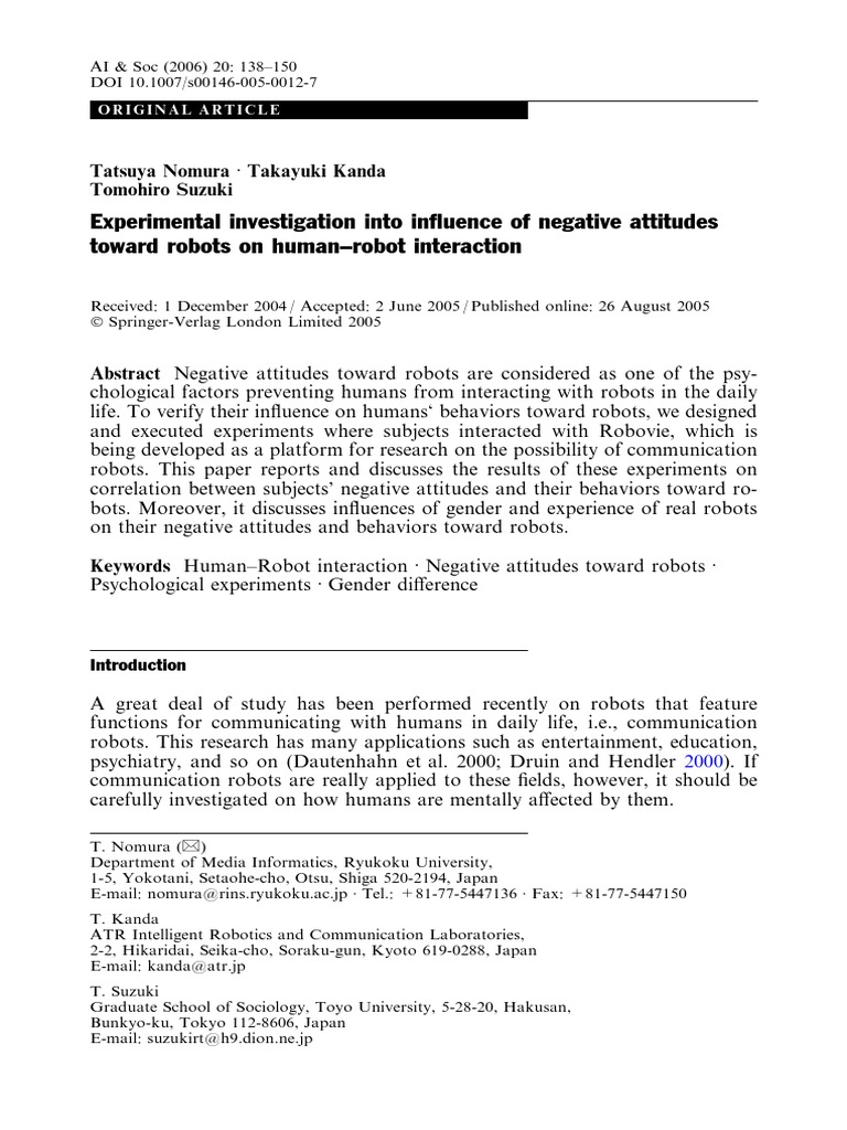 Experimental Investigation Into Influence of Negative Attitudes Toward ...