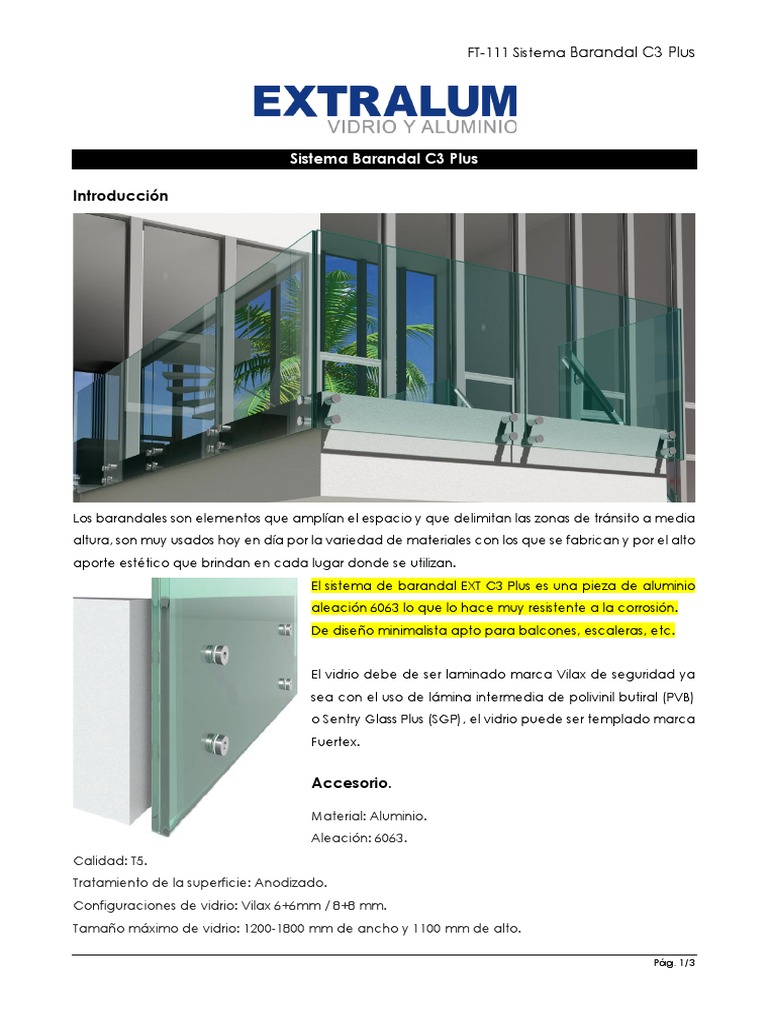 Barandal C3 Plus: Especificaciones y Uso | PDF | Aluminio | Lentes