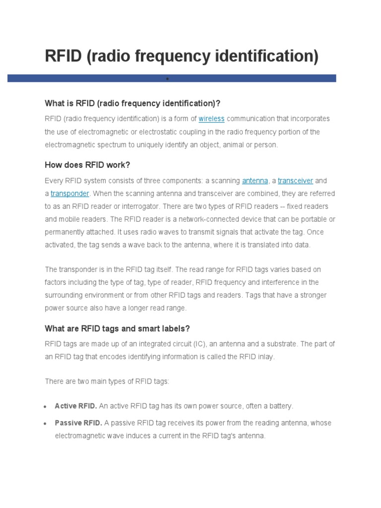 RFID | PDF | Radio Frequency Identification | Radio