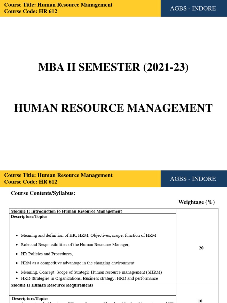 MBA 2-HRM Notes-Module 1-3 (Internals) | PDF | Human Resource ...