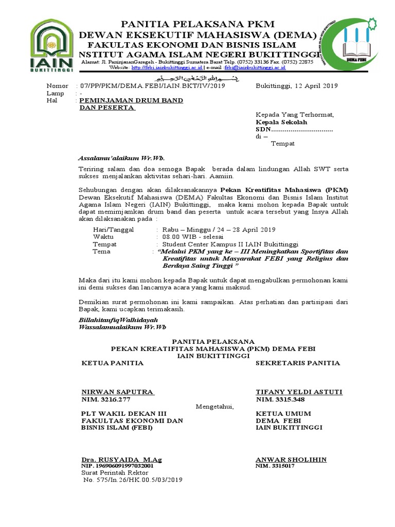 Surat Peminjaman Drum Band | PDF