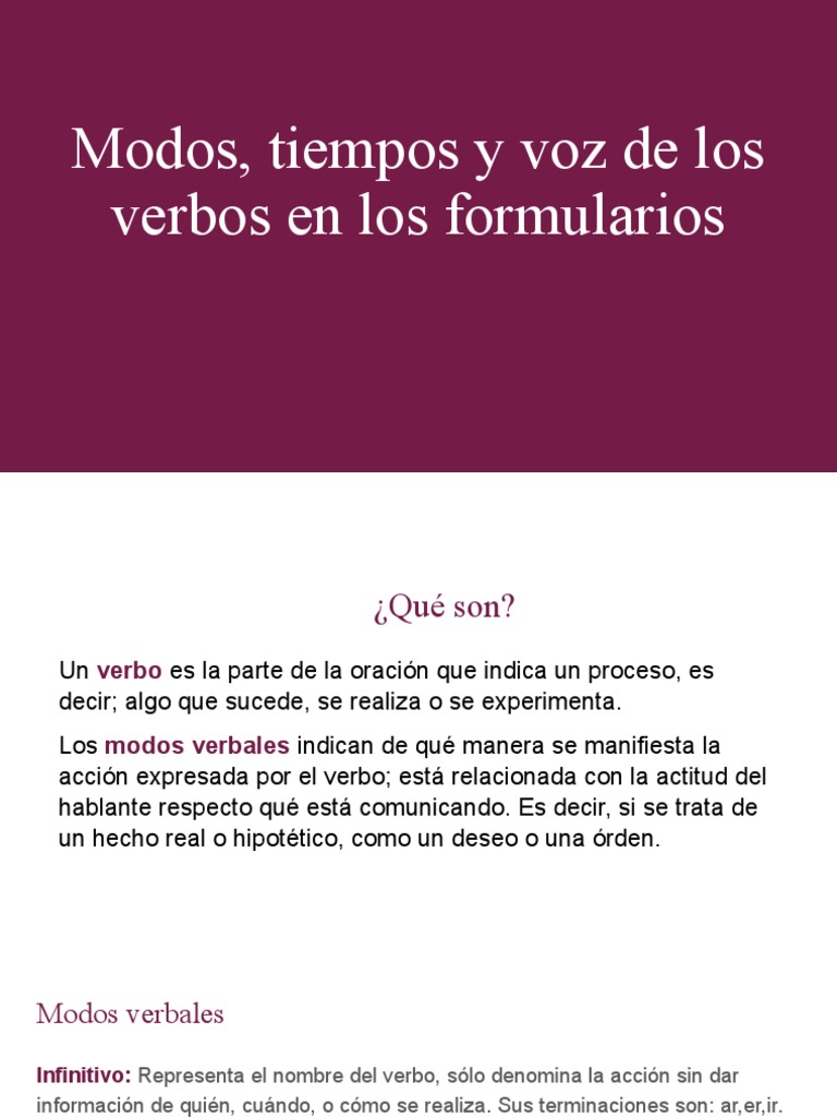 Modos y Tiempos Verbales | PDF | Verbo | Asunto (gramática)