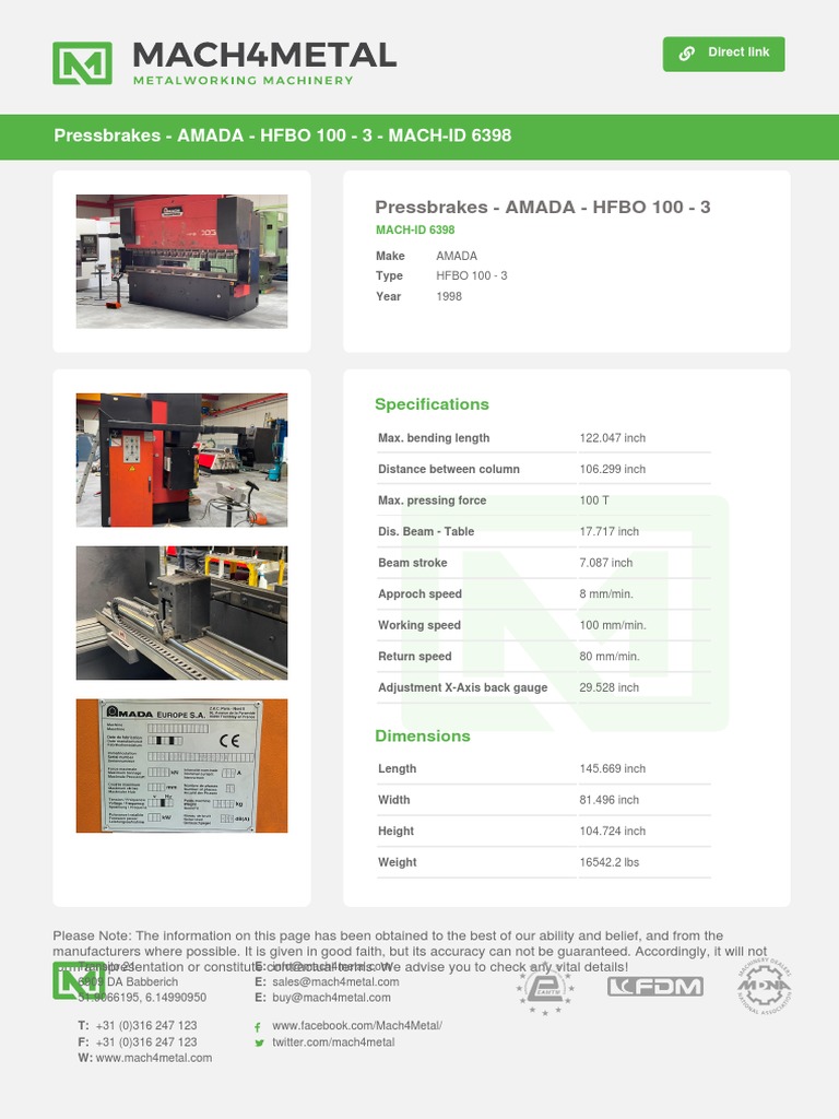 Amada Hfbo 100 3 6398 | PDF | Inch | Length