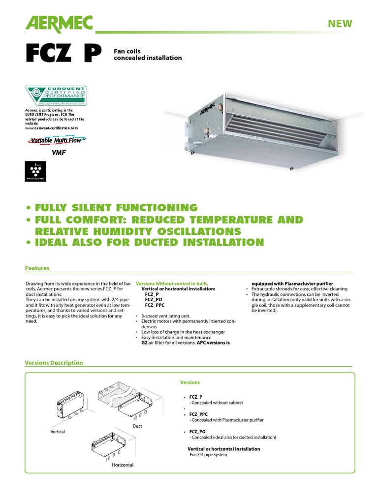 Aermec FCZ_P Fan Coil Installation Guide | PDF | Thermostat | Duct (Flow)