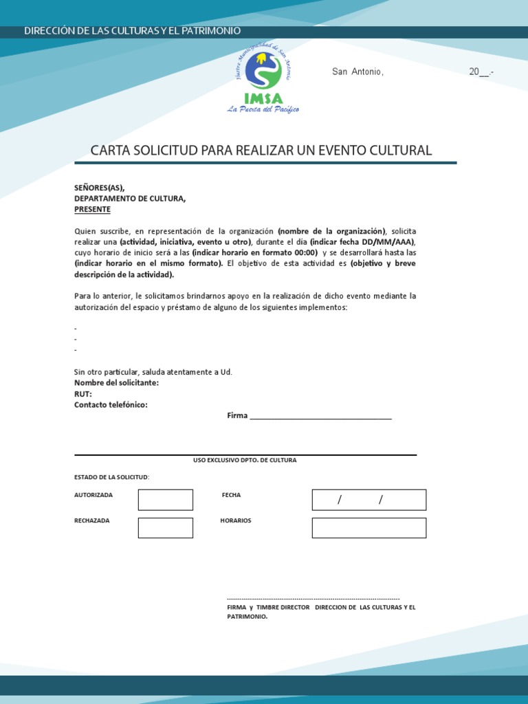 Carta Solicitud para Evento Cultural 9 | PDF