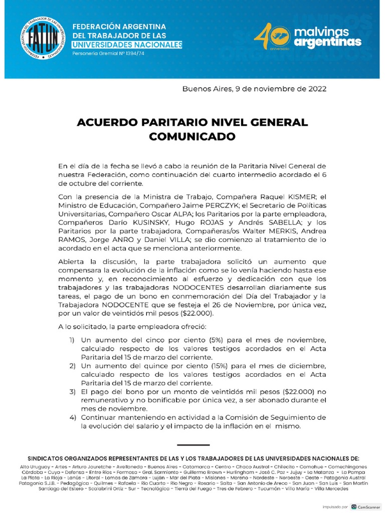Acuerdo Paritario de FATUN | PDF