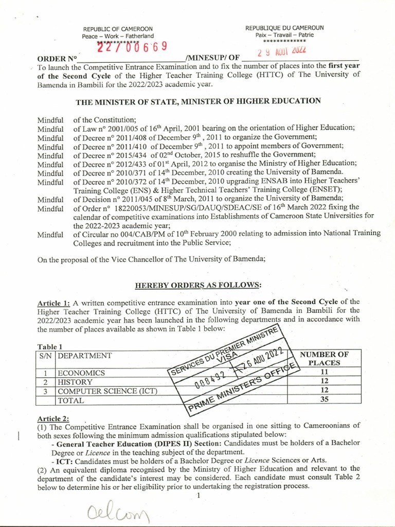 HTTC Bambili Entrance Exam 2022/2023 | PDF | Academic Degree | Bachelor ...
