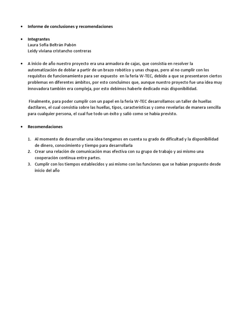Informe de Conclusiones y Recomendaciones - 1101 | PDF
