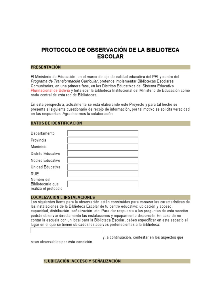 Protocolo de Observación de La Biblioteca Escolar | PDF | Bibliotecas | Acceso abierto