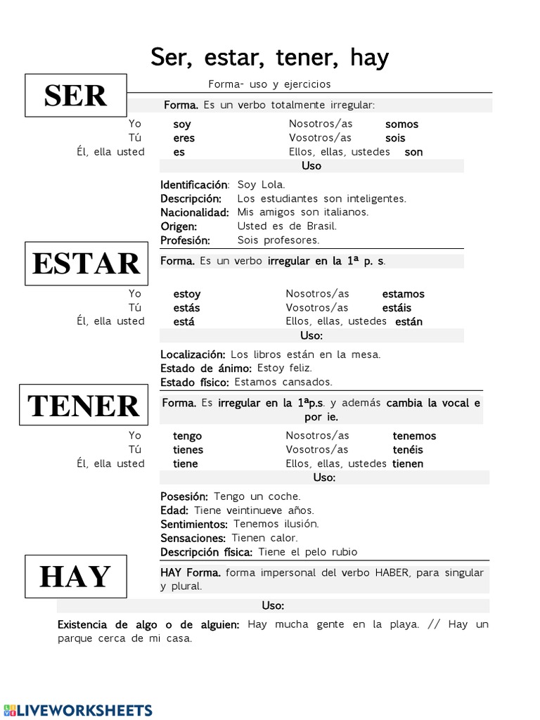 Ser Estar Tener Hay | PDF | Verbo