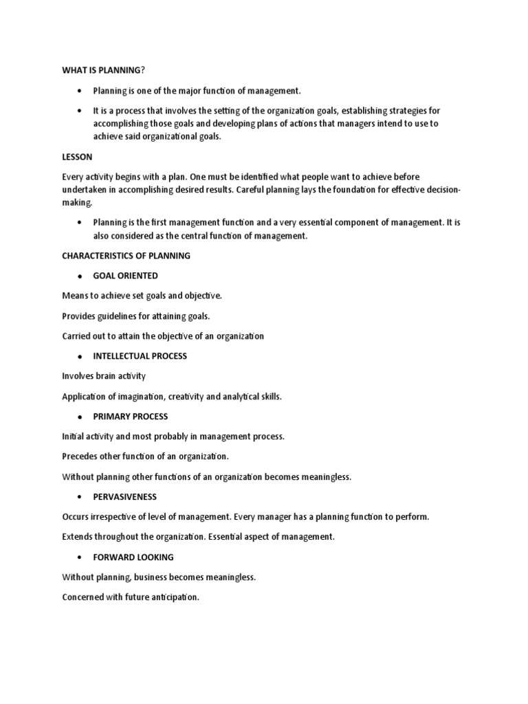 Nature of Planning | PDF | Planning | Goal