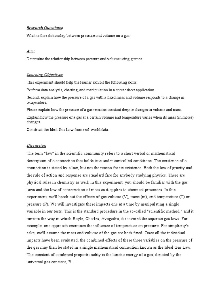 Ideal Gas Law: Pressure-Volume Lab | PDF | Gases | Pressure