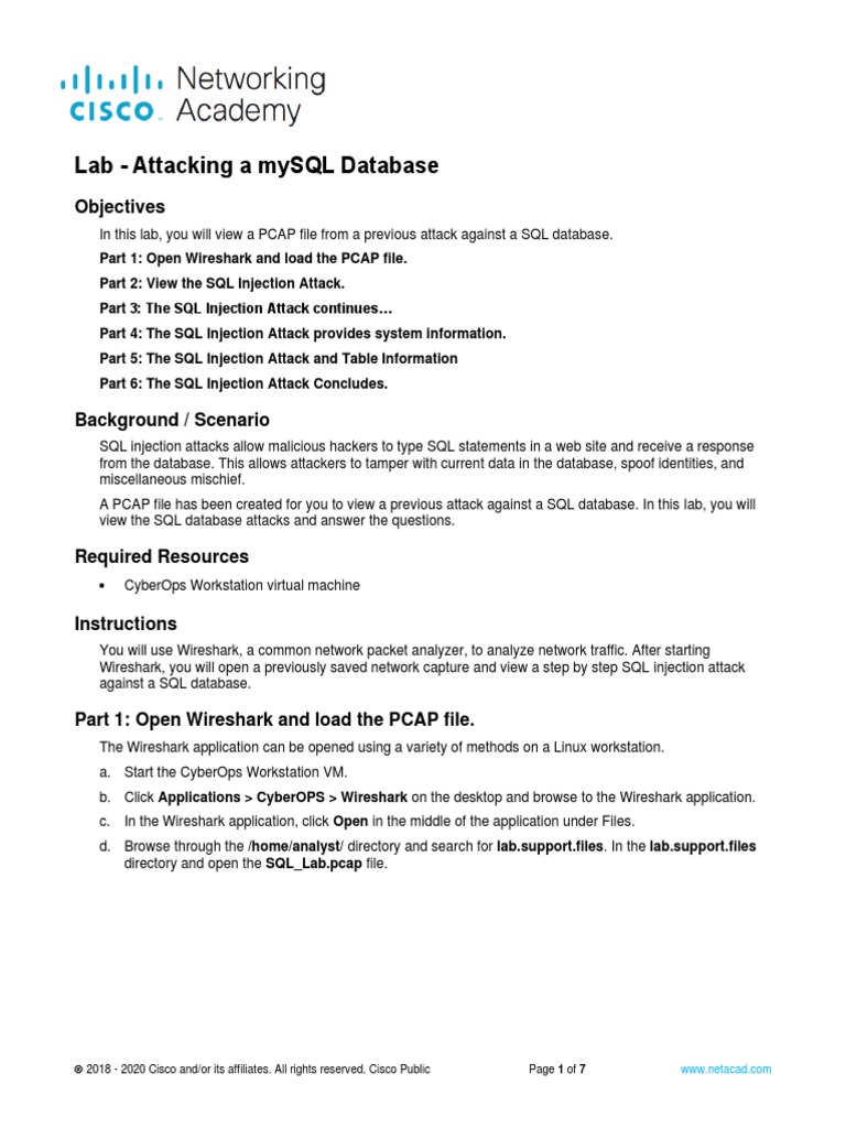 17.2.6 Lab - Attacking A Mysql Database | PDF | Databases | Hypertext Transfer Protocol