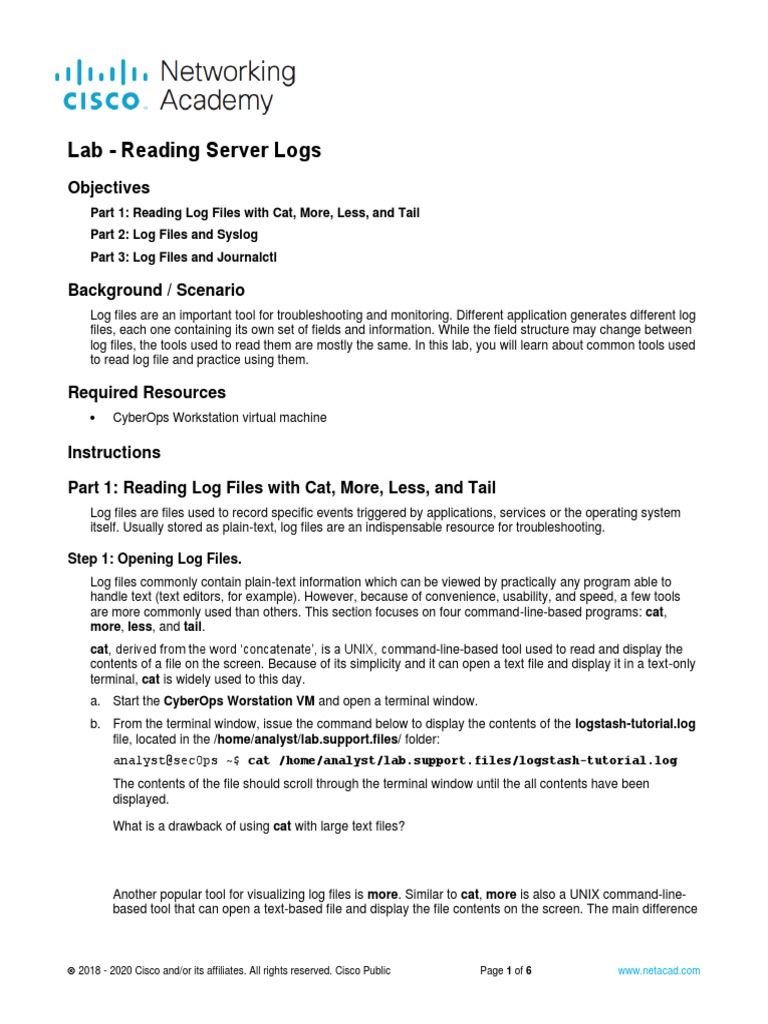 17.2.7 Lab - Reading Server Logs | PDF | Computer File | Operating System