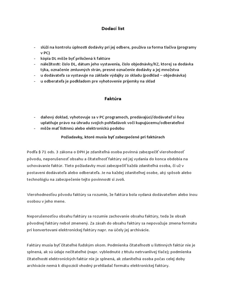 Dodací list a Faktúra | PDF