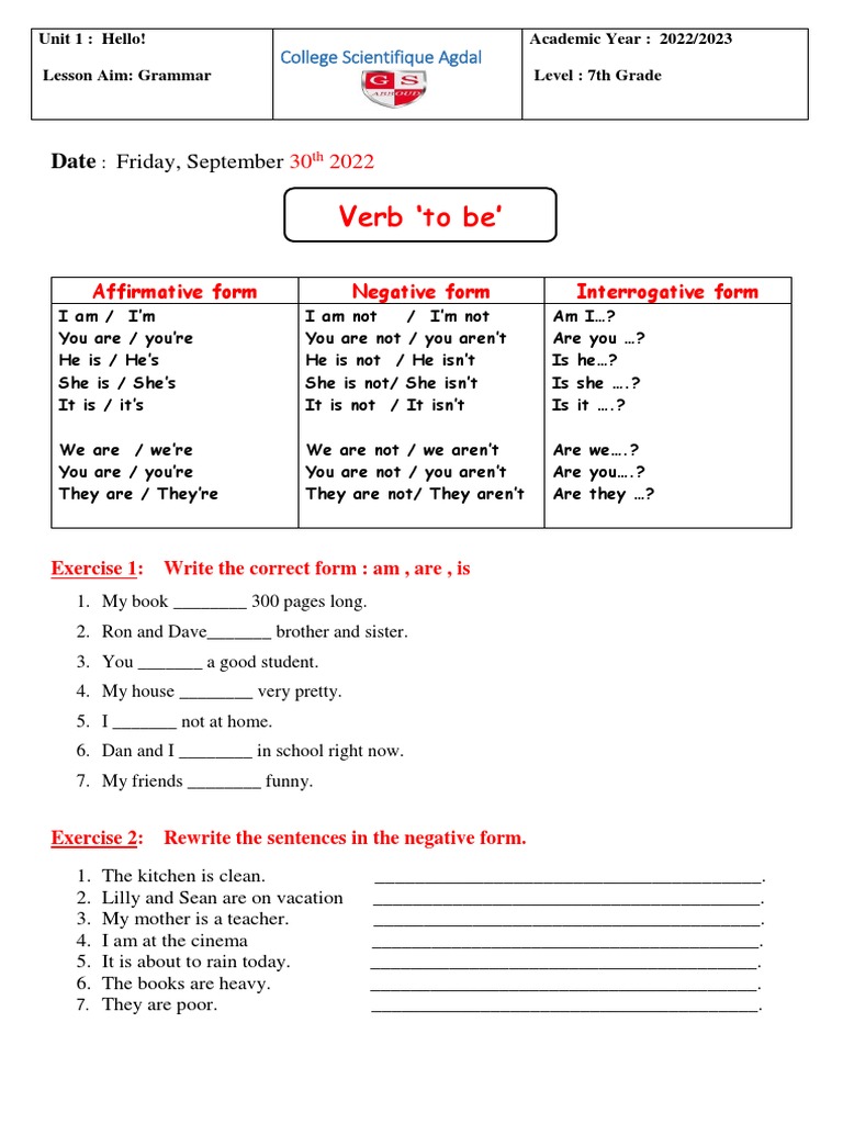 Grammar Verb To Be | PDF