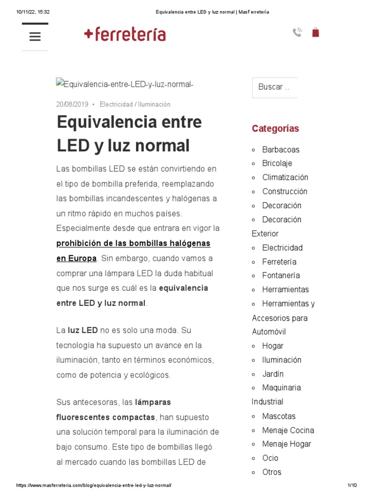 Equivalencia Entre LED y Luz Normal | PDF | Bombilla incandescente ...