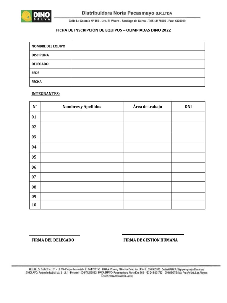 Ficha de Inscripcion-Campeonato Disac 2022 | PDF