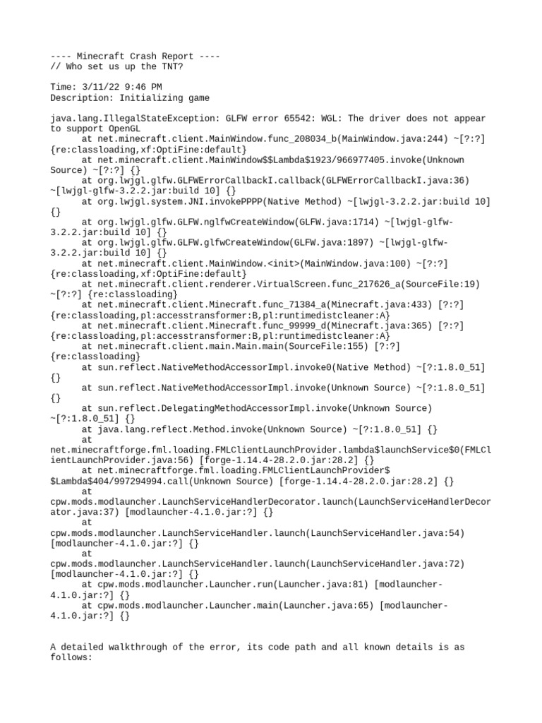Minecraft crash report - OpenGL error | PDF | Java (Programming Language) | Java Virtual Machine