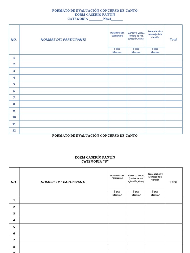 Formato de Evaluación Concurso de Canto | PDF