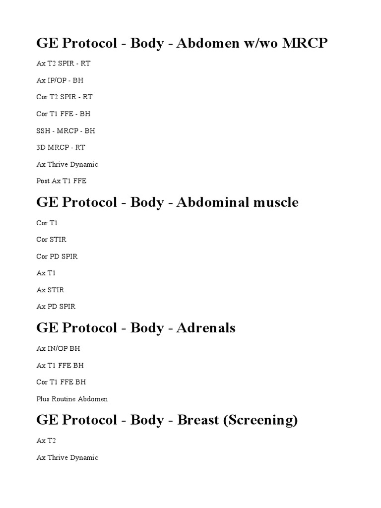 MRI Protocols - GE | PDF | Knee | Lower Limb Anatomy