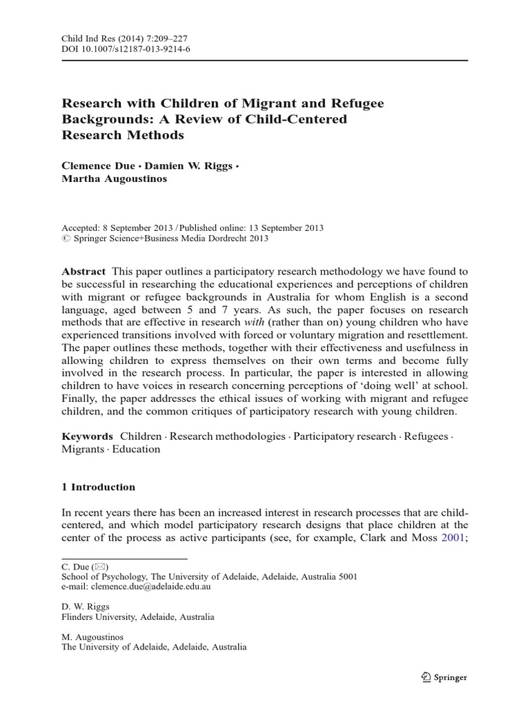 Research With Children of Migrant and Refugee Backgrounds: A Review of ...