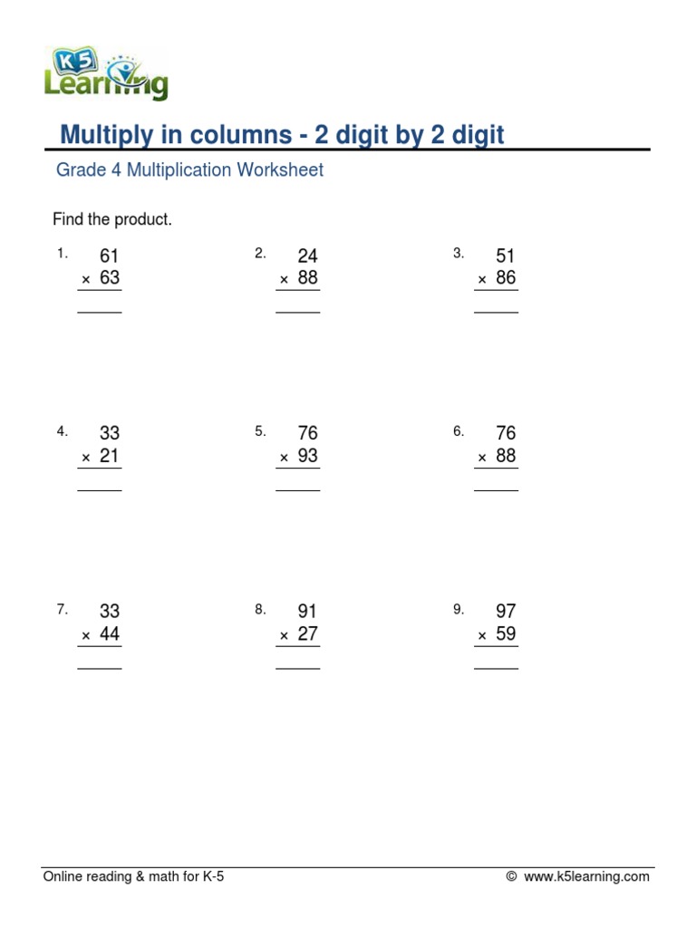 Grade 4 Multiply Columns 2 Digit 2 Digit B | PDF