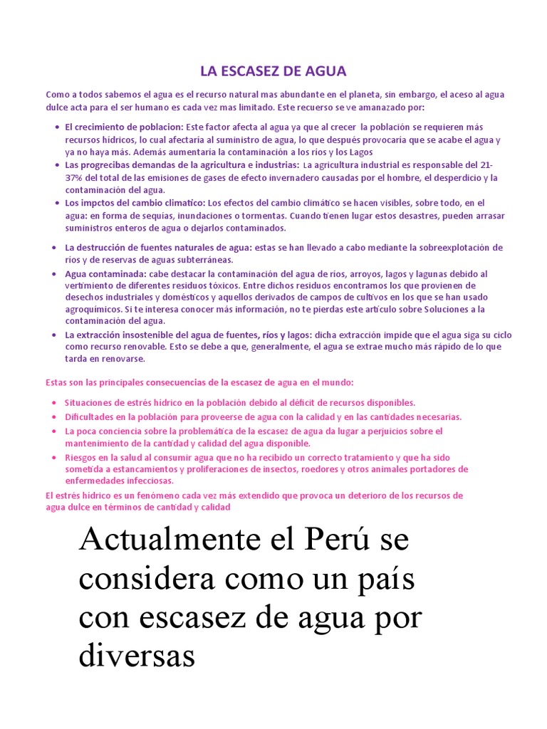 La Escasez de Agua | PDF | Agua | Escasez de agua