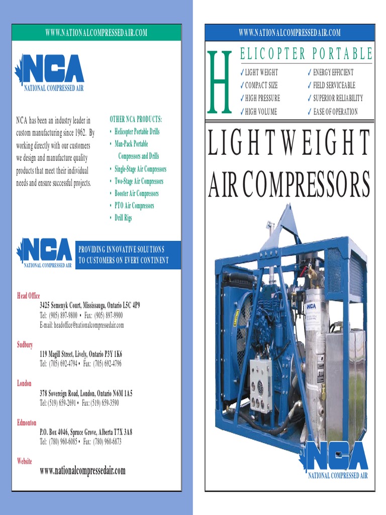 Specifications and Design Features of National Compressed Air's Lightweight Helicopter Portable ...