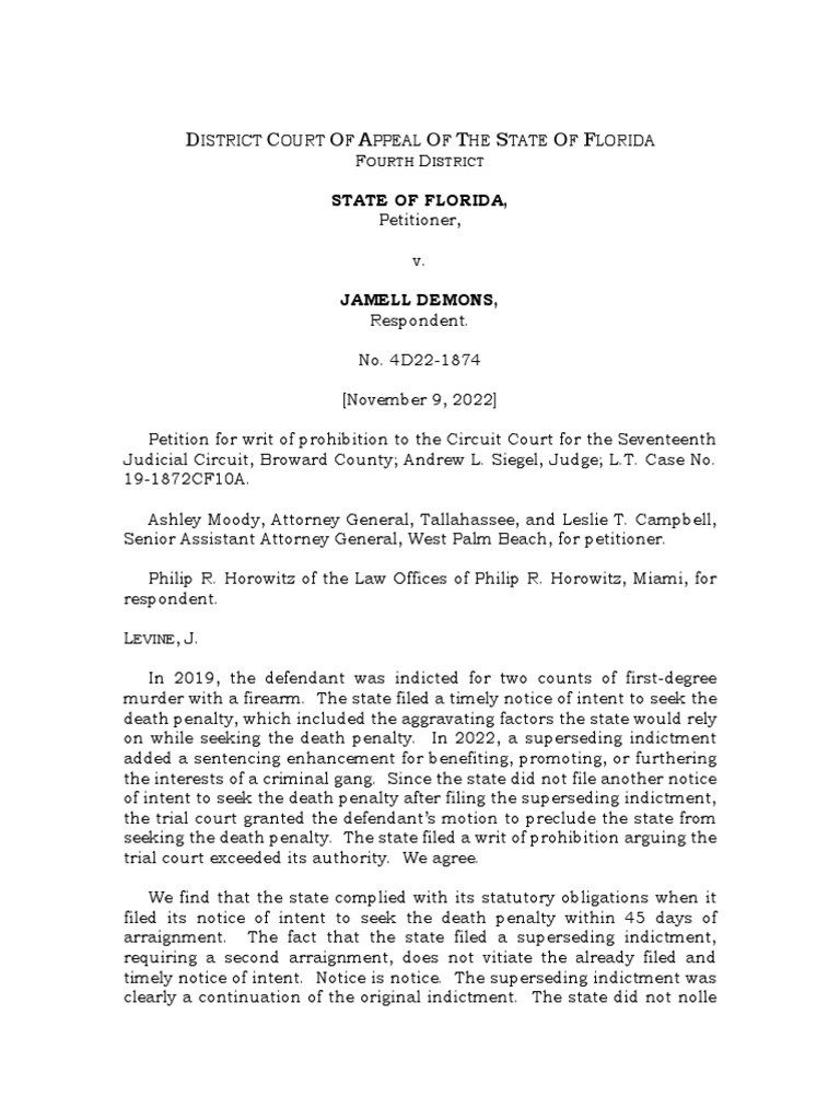 Florida Appeals Court Ruling | PDF | Capital Punishment In The United ...