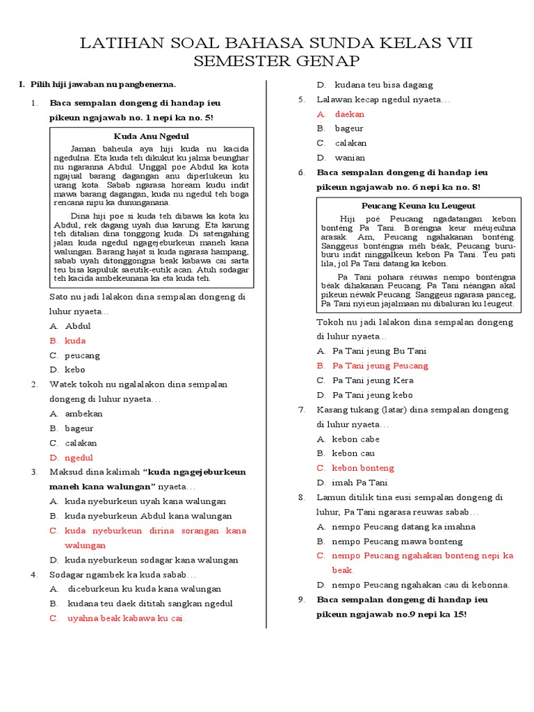 Latihan Soal B. Sunda Kls 7 | PDF