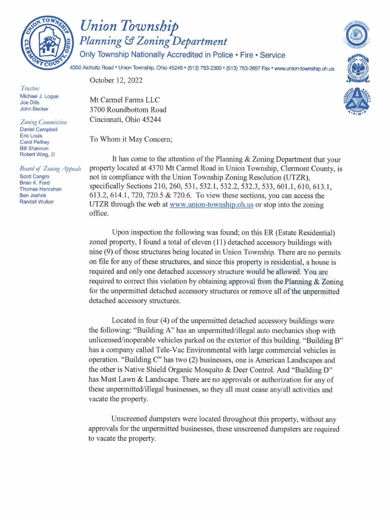 Evans Union Township Zoning Violation | PDF