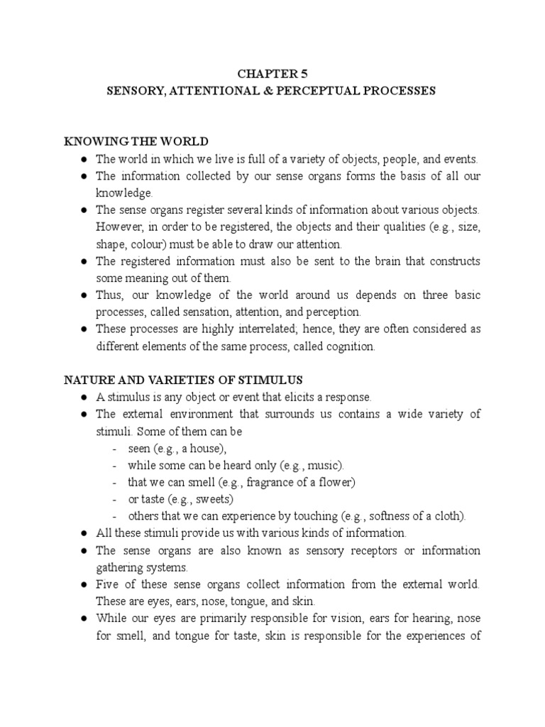 Chapter 5 Sensory, Attentional & Perceptual Processes | PDF | Senses | Perception