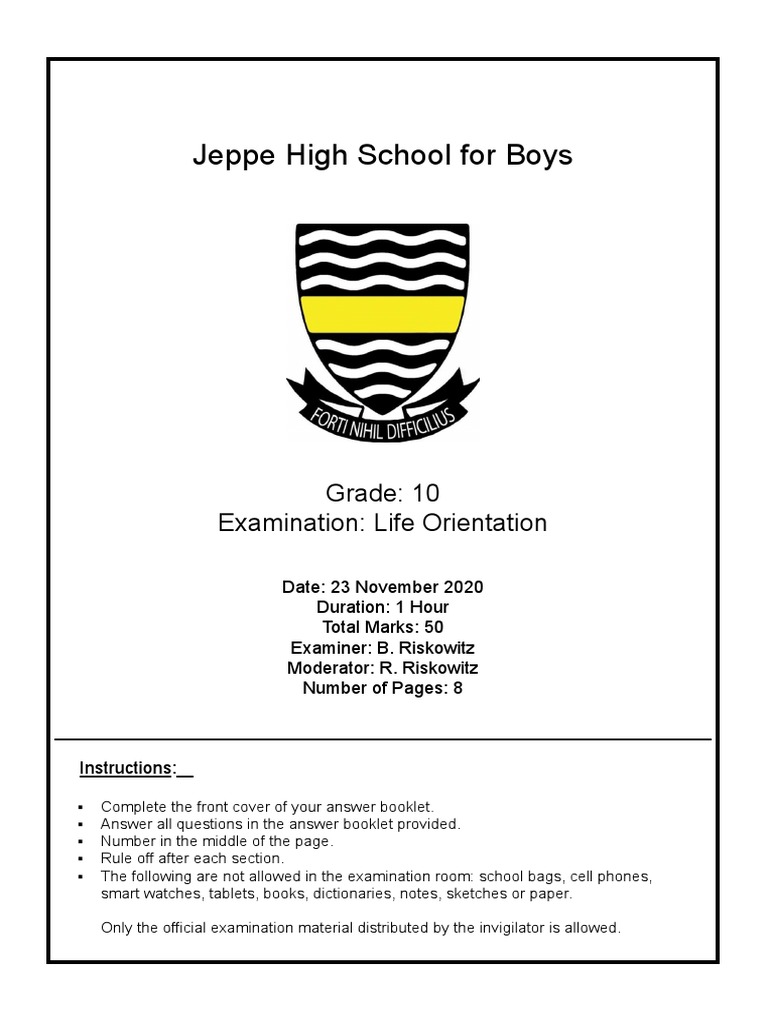 Grade 10 LO Exam Term 4 - 2020 November | PDF | Adolescence | Employment