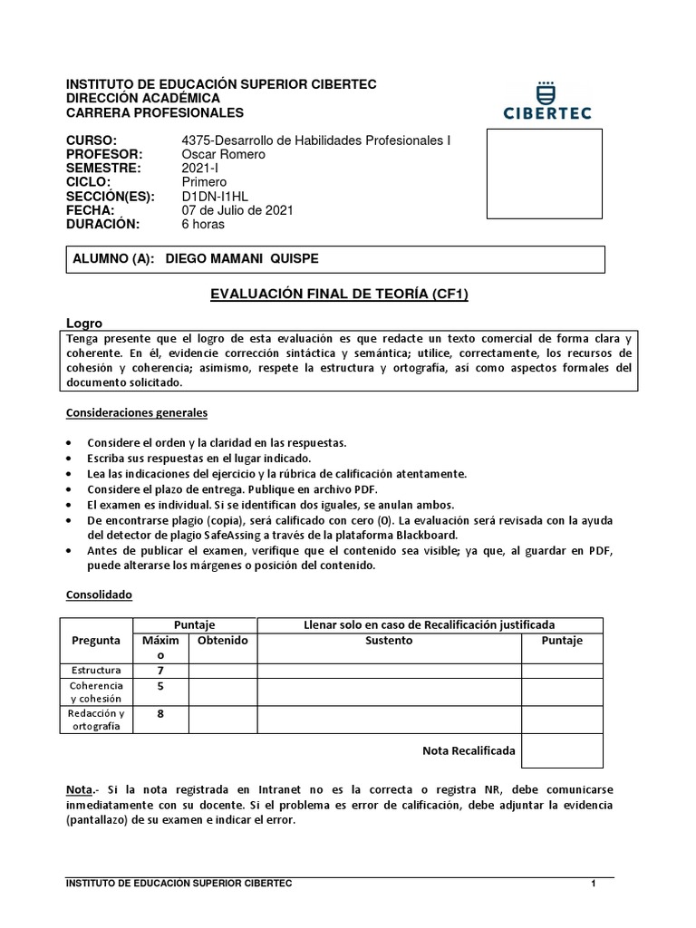 d1dn 00 Cf1 Diego Mamani Quispe | PDF | Crecimiento personal y profesional