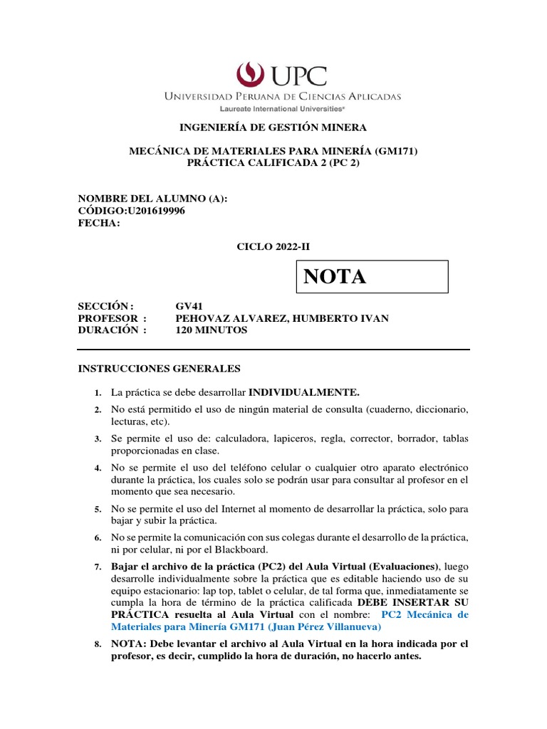 pc2 - Mecanica de Materiales para Mineria - GM171 - Diego Mamani Quispe | PDF | Viga (Estructura ...