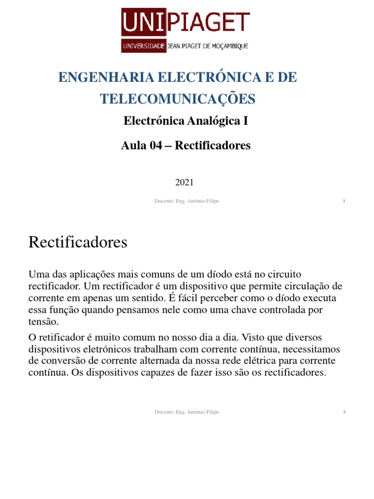 Tipos de Retificadores em Circuitos Elétricos | PDF | Retificador | Diodo