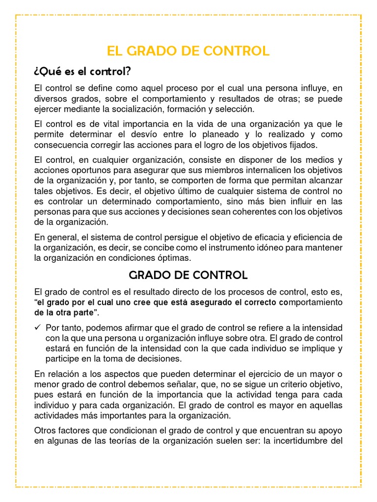 Grado de Control en Organizaciones | PDF | Business | Socialización