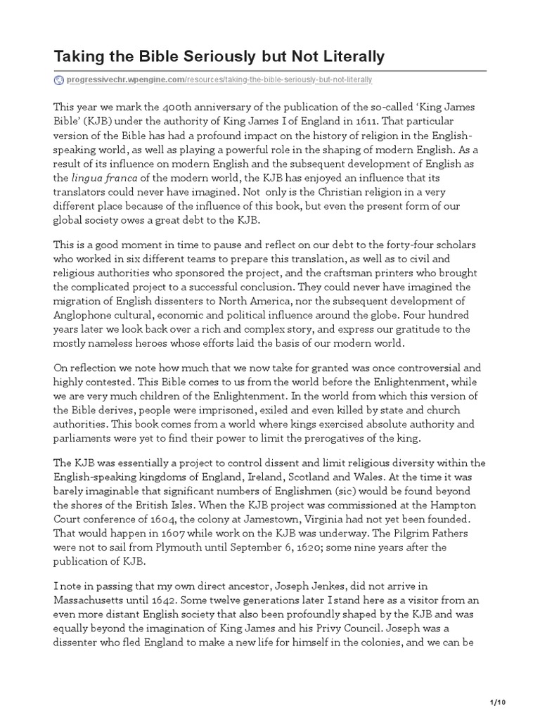 Taking The Bible Seriously But Not Literally | PDF | Bible | King James ...