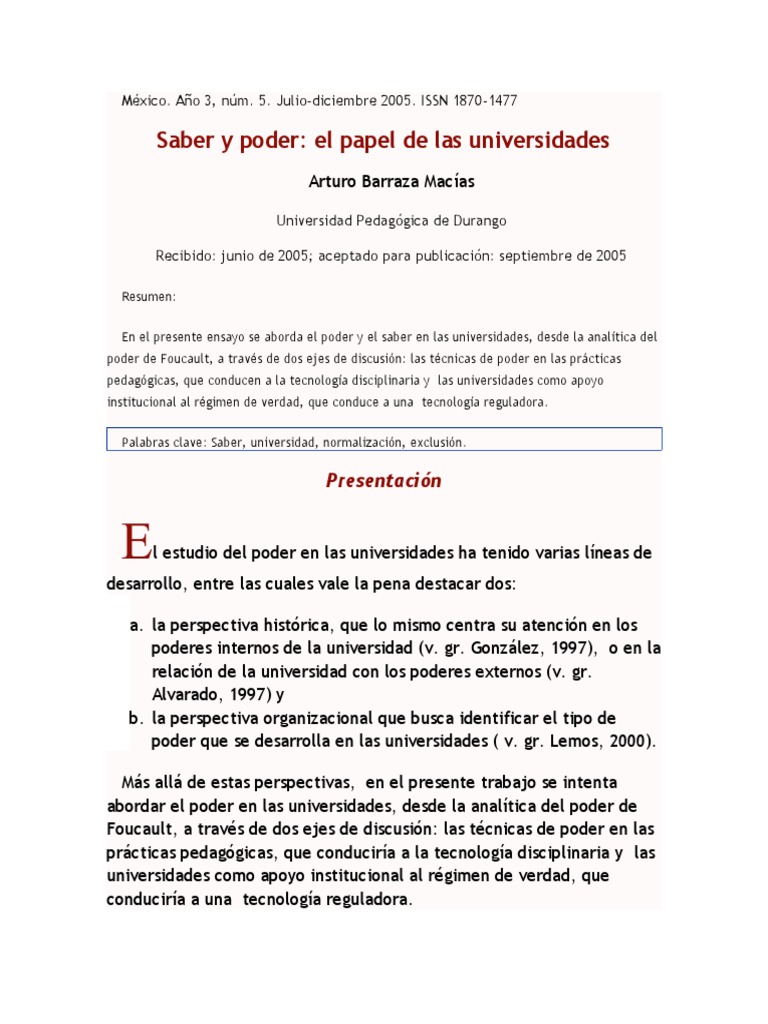 La Universidad - Saber y Poder | PDF | Conocimiento | Verdad