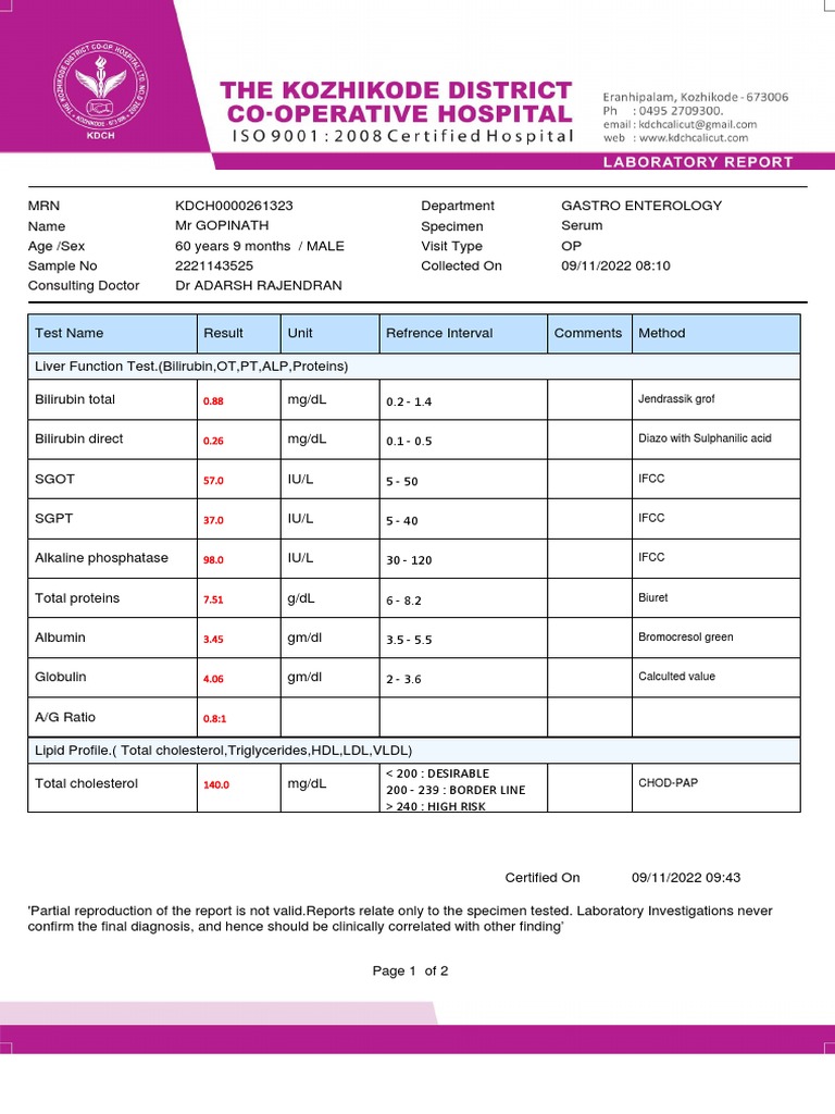 Lipid Profile Report for Mr. Gopinath | PDF | Cholesterol | High ...