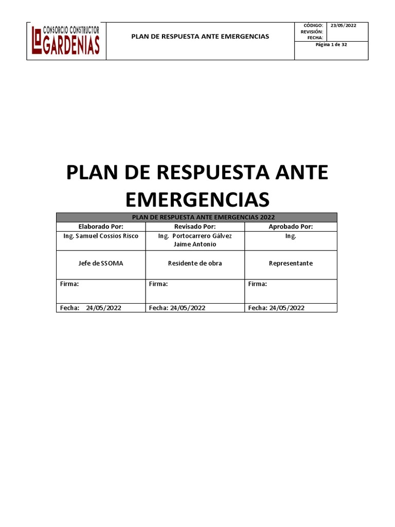 Plan de Respuesta Ante Emergencias Rev 1 LR ACTUALIZADO | PDF | Medicina CLINICA | Medicina