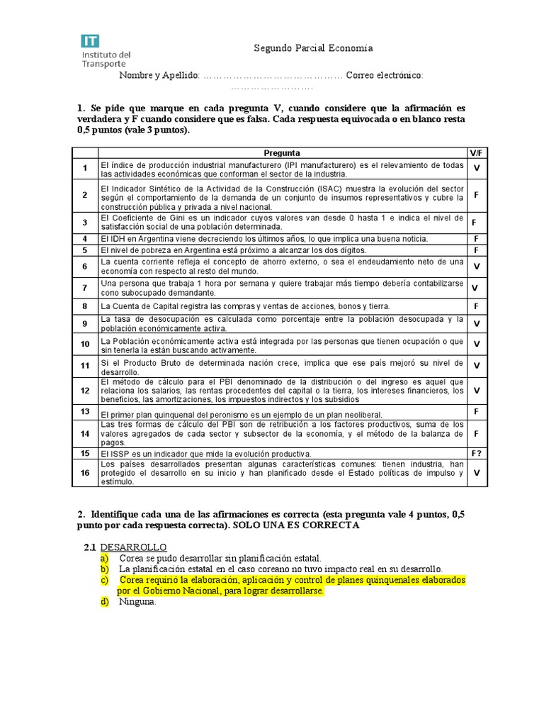 Segundo Parcial UNSAM 2020 | PDF | Producto Interno Bruto | Ventaja comparativa