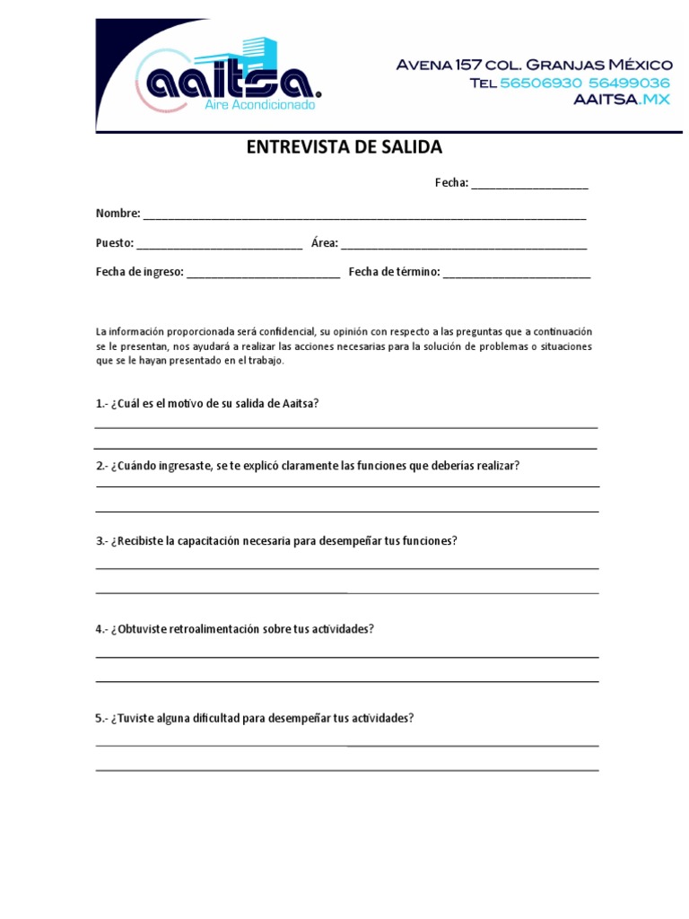 8 Formato Entrevista de Salida | PDF