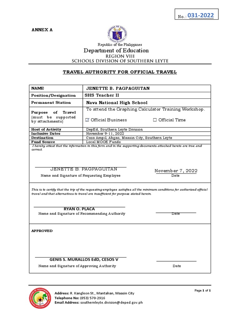 Travel Authority for Graphing Workshop | PDF | Network Service ...