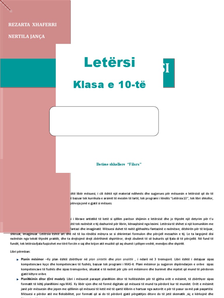 Libër Mësuesi Letërsi 10 | PDF