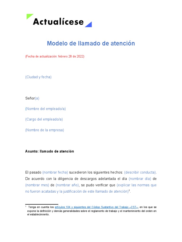 7 Modelo de Llamado de Atencion | PDF