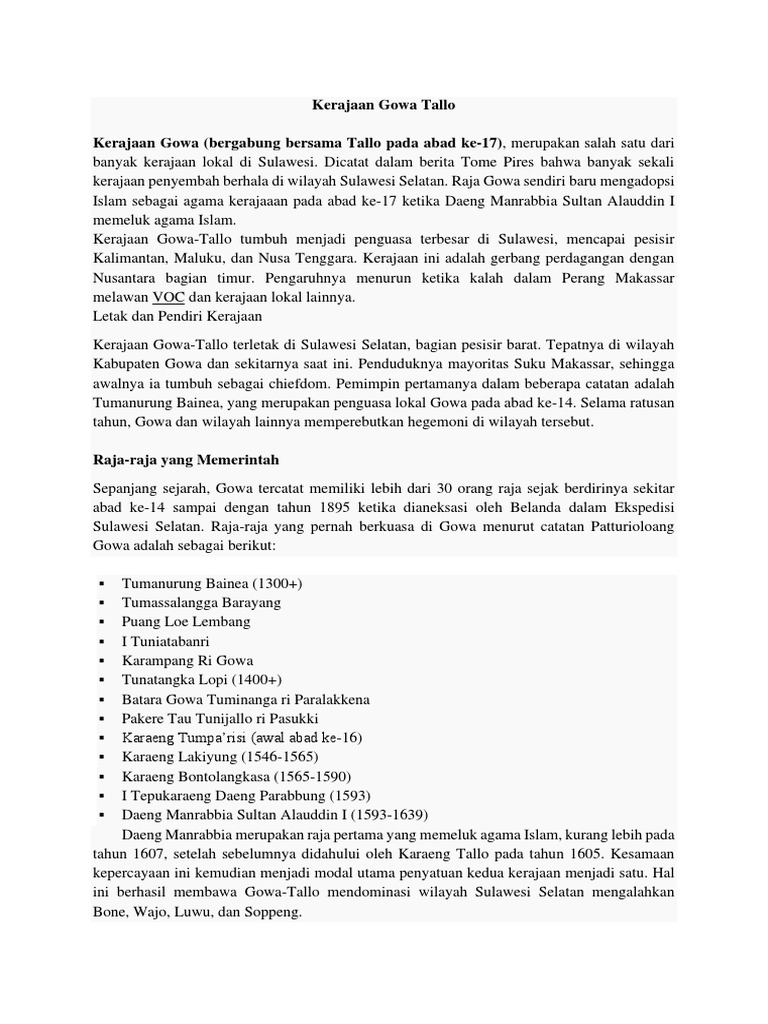 Sejarah dan Raja-Raja Gowa Tallo | PDF | Sejarah